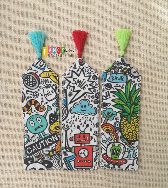 Pop Art Fabric Bookmark Doodle Bookmark Robot Bookmark | Etsy