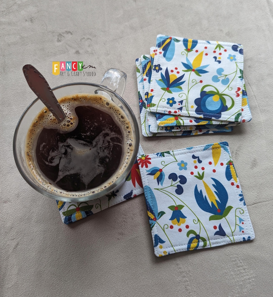 Kashubian Folk Pattern Coasters, Polish Gift, Housewarming Gift, Fabric ...
