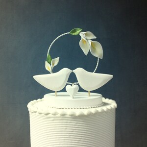 White Calla Lily Topper, White Flower Cake Topper With Love Birds ...