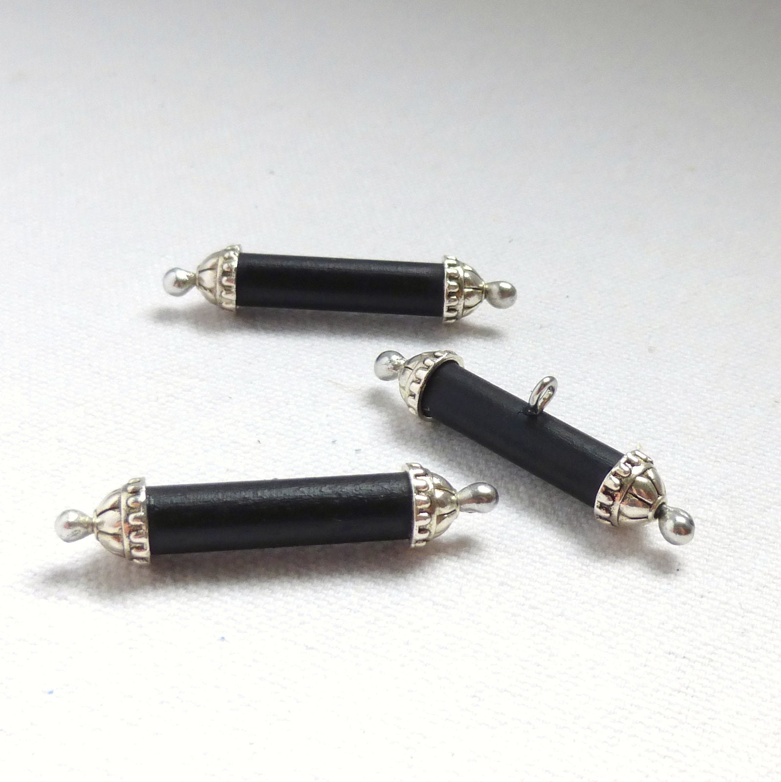 3 Unique Black Toggle Buttons, Silver and Black Buttons, Fancy Silver ...