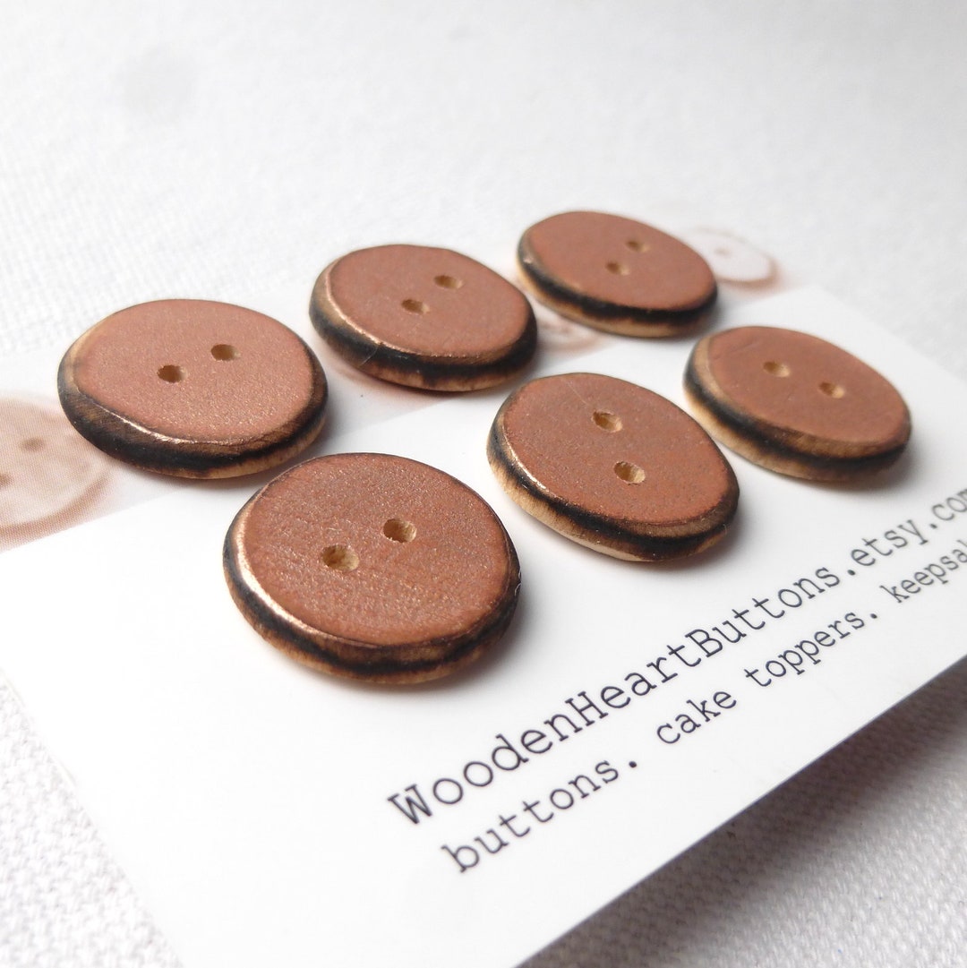 6 Small Rose Gold Buttons, Metallic Wood Buttons, Small Wooden Buttons ...