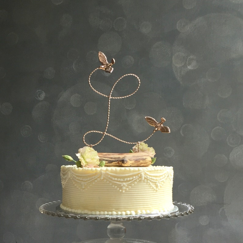 Rustic Cake Topper in Rose Gold Wedding Cake Topper Initial | Etsy