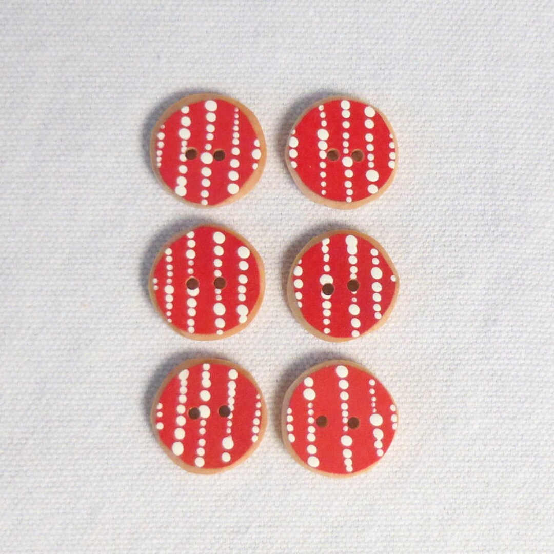6 Small Red Sewing Buttons, 20mm Wood Button, Red Wooden Button Set ...