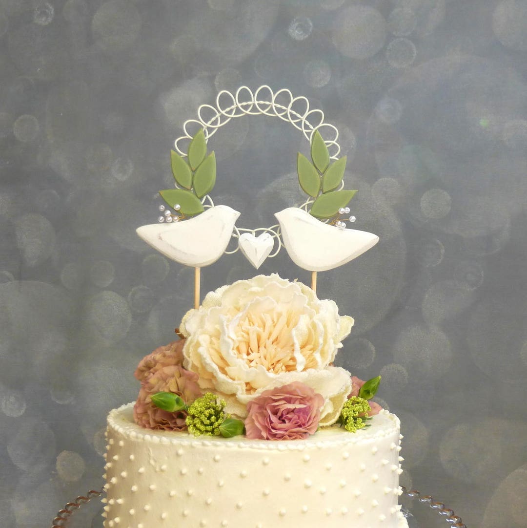 White and Sage Green Bridal Topper, Boho Wedding Cake Topper, Bird Cake ...