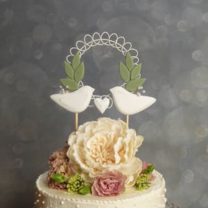 White and Sage Green Bridal Topper, Boho Wedding Cake Topper, Bird Cake ...