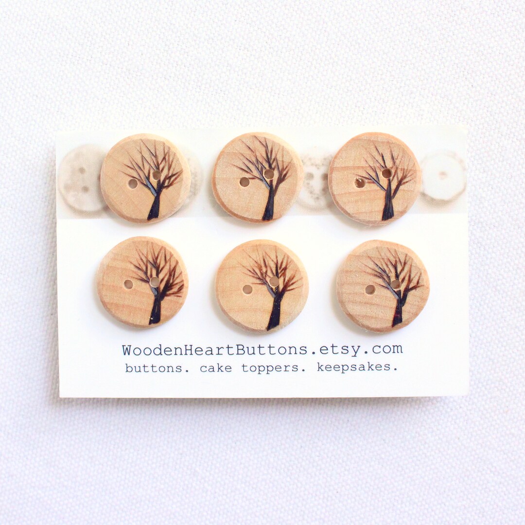 6 Small Wooden Buttons, Rustic Wood Buttons, Tree Sewing Buttons, Tree ...