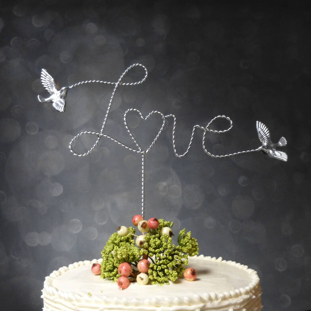 Silver Cake Topper Wire Cake Topper Love Wedding Cake Topper - Etsy