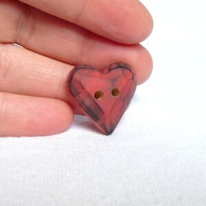 2pce Red Heart Buttons, Hand Carved Buttons/ Wooden Hearts, Primitive ...
