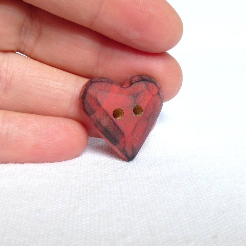 2pce Red Heart Buttons Hand Carved Buttons/ Wooden Hearts | Etsy