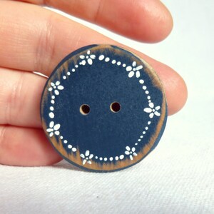 Set of 3, 38mm Large Wood Buttons, Dark Blue and Distressed, Rustic ...