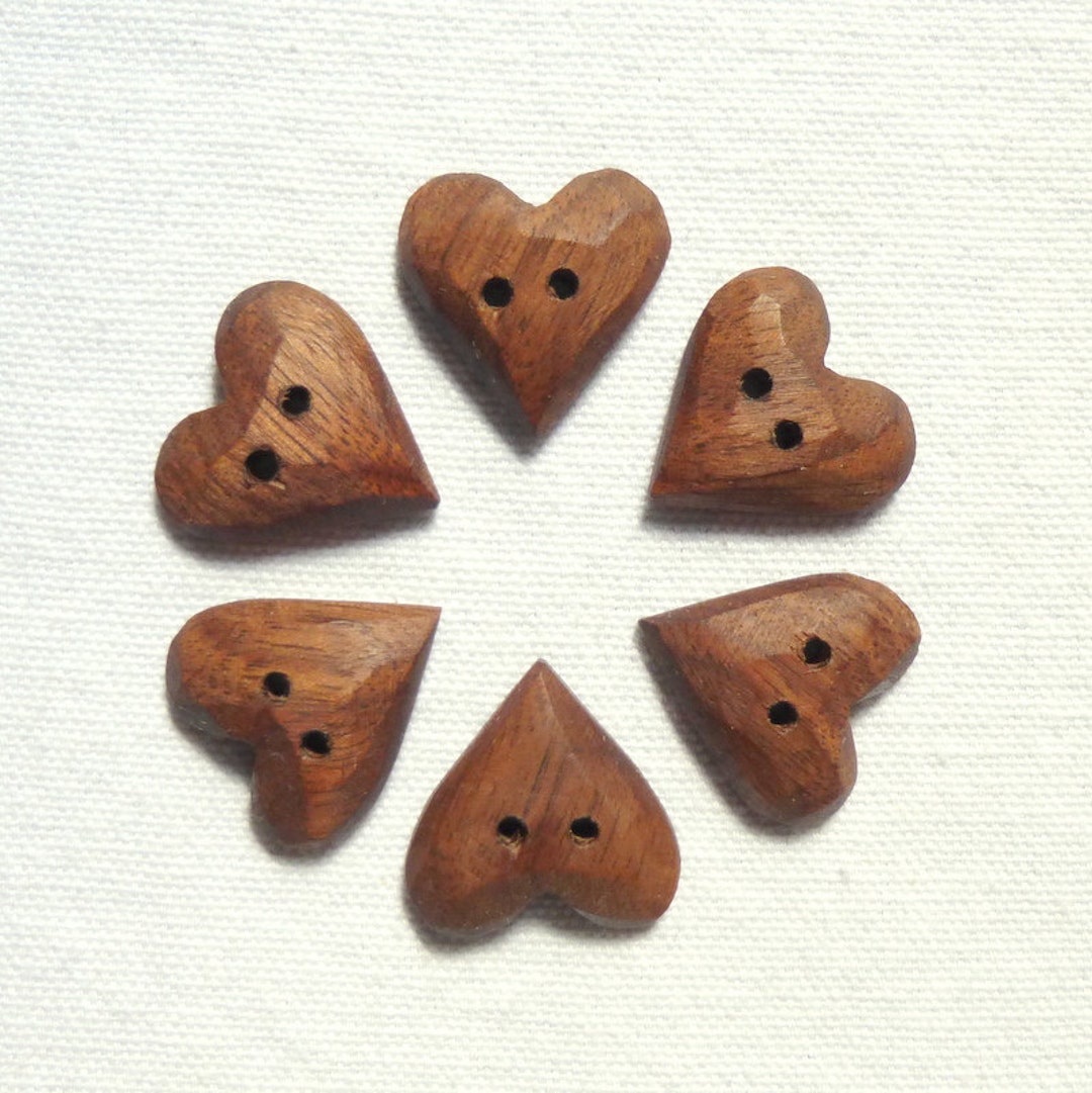 Carved Buttons, Wood Heart Buttons, Black Walnut Buttons, Wooden Heart ...