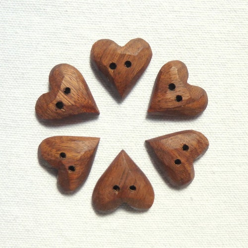 2 Hand Carved Buttons Wooden Heart Buttons Black Walnut Wood - Etsy