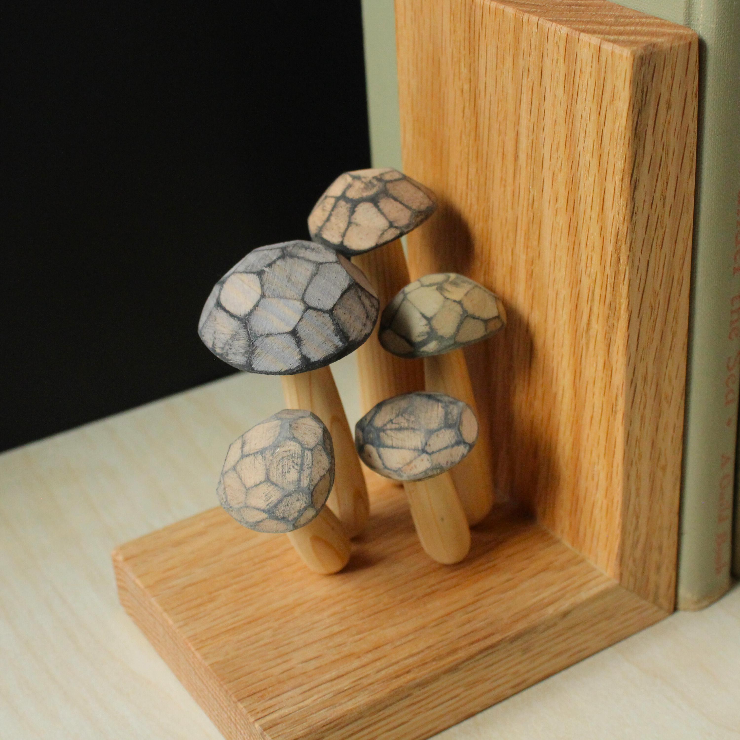 Pair of Hardwood Bookends With Carved Mushrooms, Wooden Wedding Gift ...