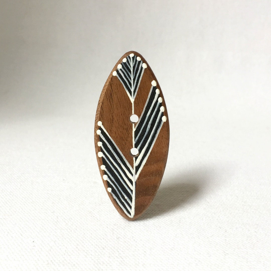 Black Walnut Wood Leaf Button, Large Leaf Shaped Button, Gift for ...