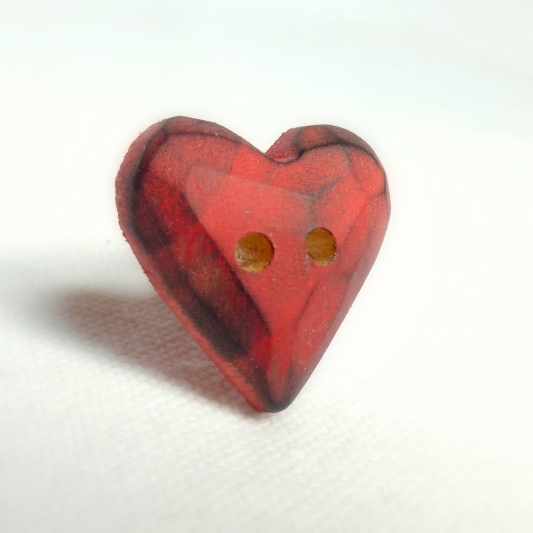 2pce Red Heart Buttons, Hand Carved Buttons/ Wooden Hearts, Primitive ...