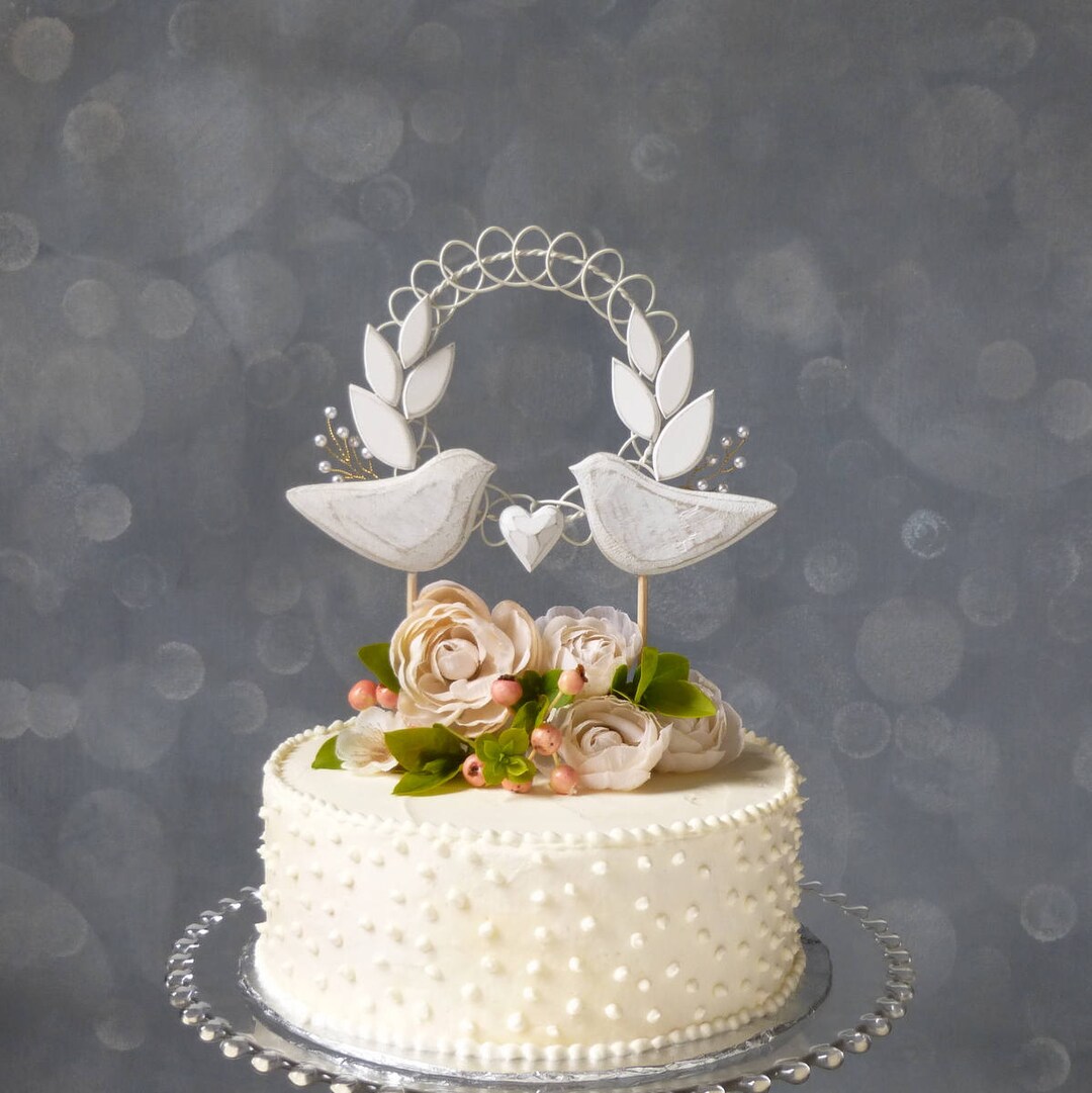 White Bridal Topper, Bird Cake Topper, Boho Wedding Cake Topper, Wood ...