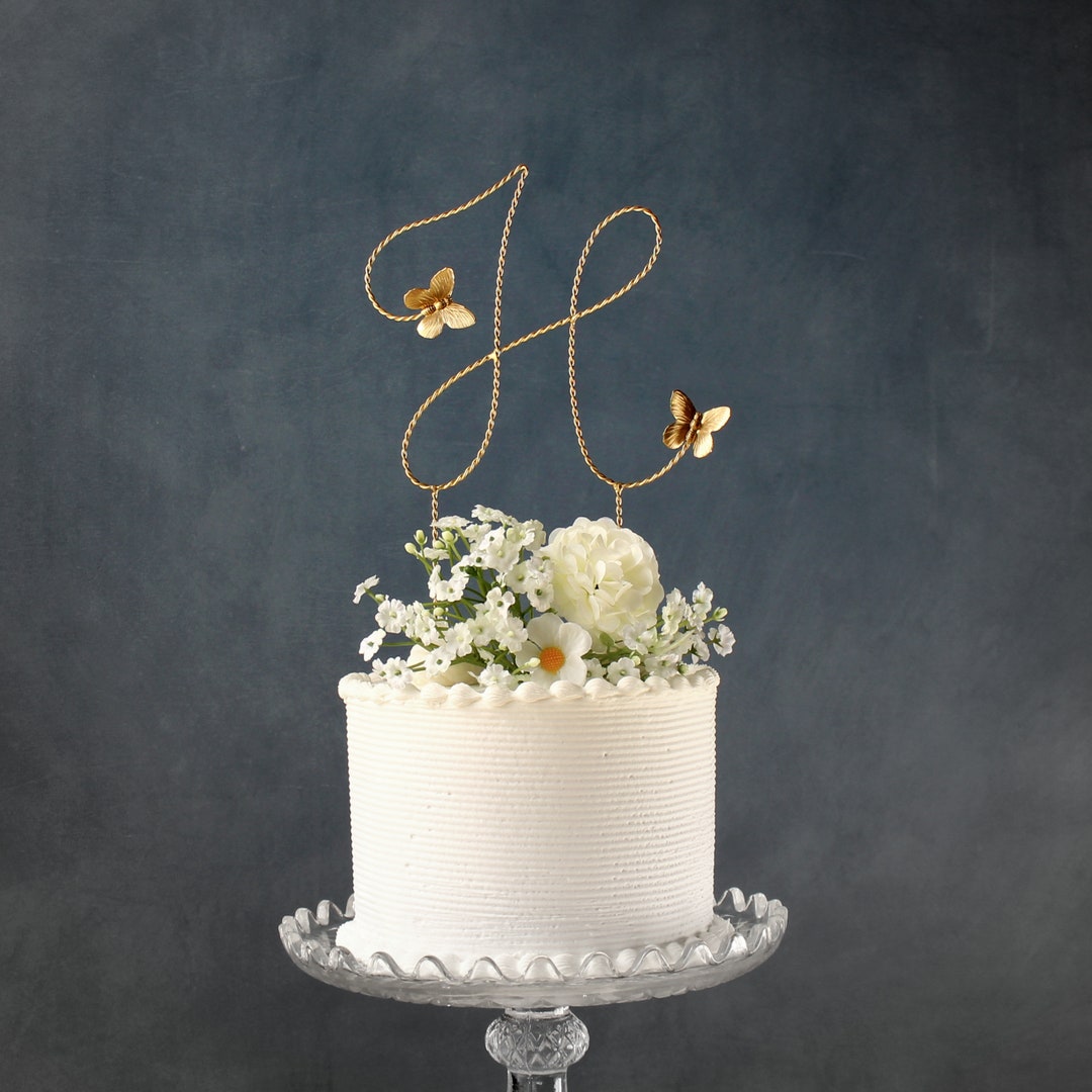 Butterfly Wedding Topper, Gold Monogram Cake Topper, Custom Initial ...