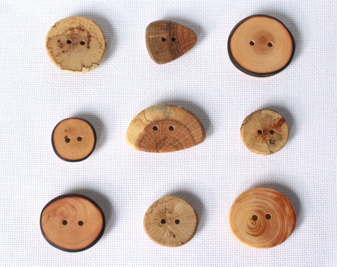 9 Handsome, Natural Wood Sewing Buttons, Smooth Wood Buttons, Wooden ...
