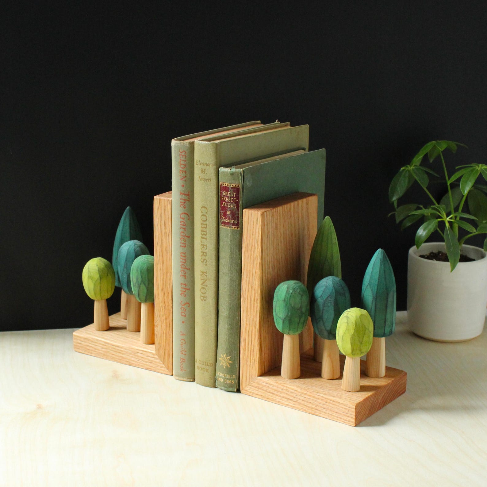Hand Carved Bookends for Book Lovers, Tree Book Ends, Green/ Eco Wood ...