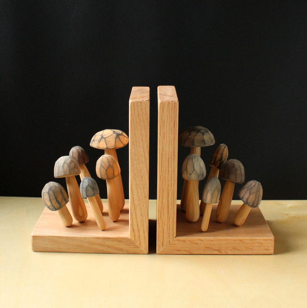 Hand Carved Wooden Bookends, Mushroom Lovers Gift, Hand Carved and One ...