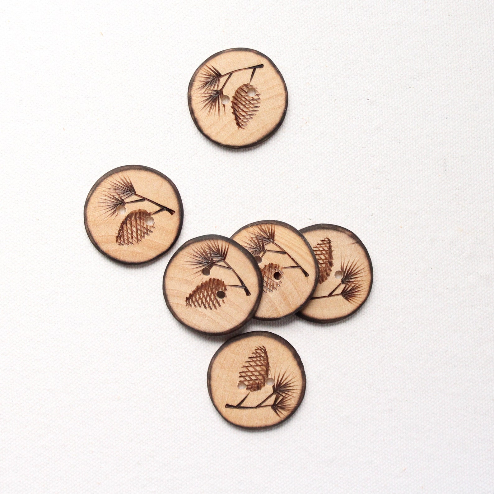 6 X 1.25" Pine Cone Buttons, Rustic Wooden Buttons, Pine Tree ...