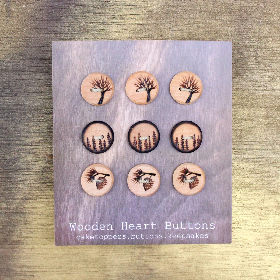 9 Small Fall Themed Buttons, Wooden Tree Sewing Buttons, Organic 9 Pce ...