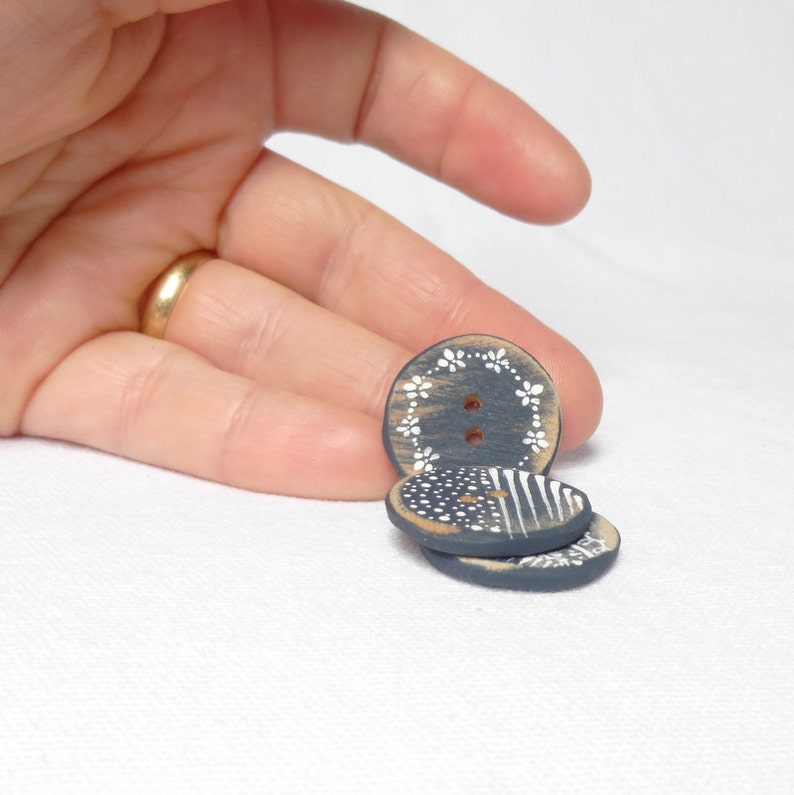 French Blue Wood Buttons Handpainted/ Distressed Rustic | Etsy