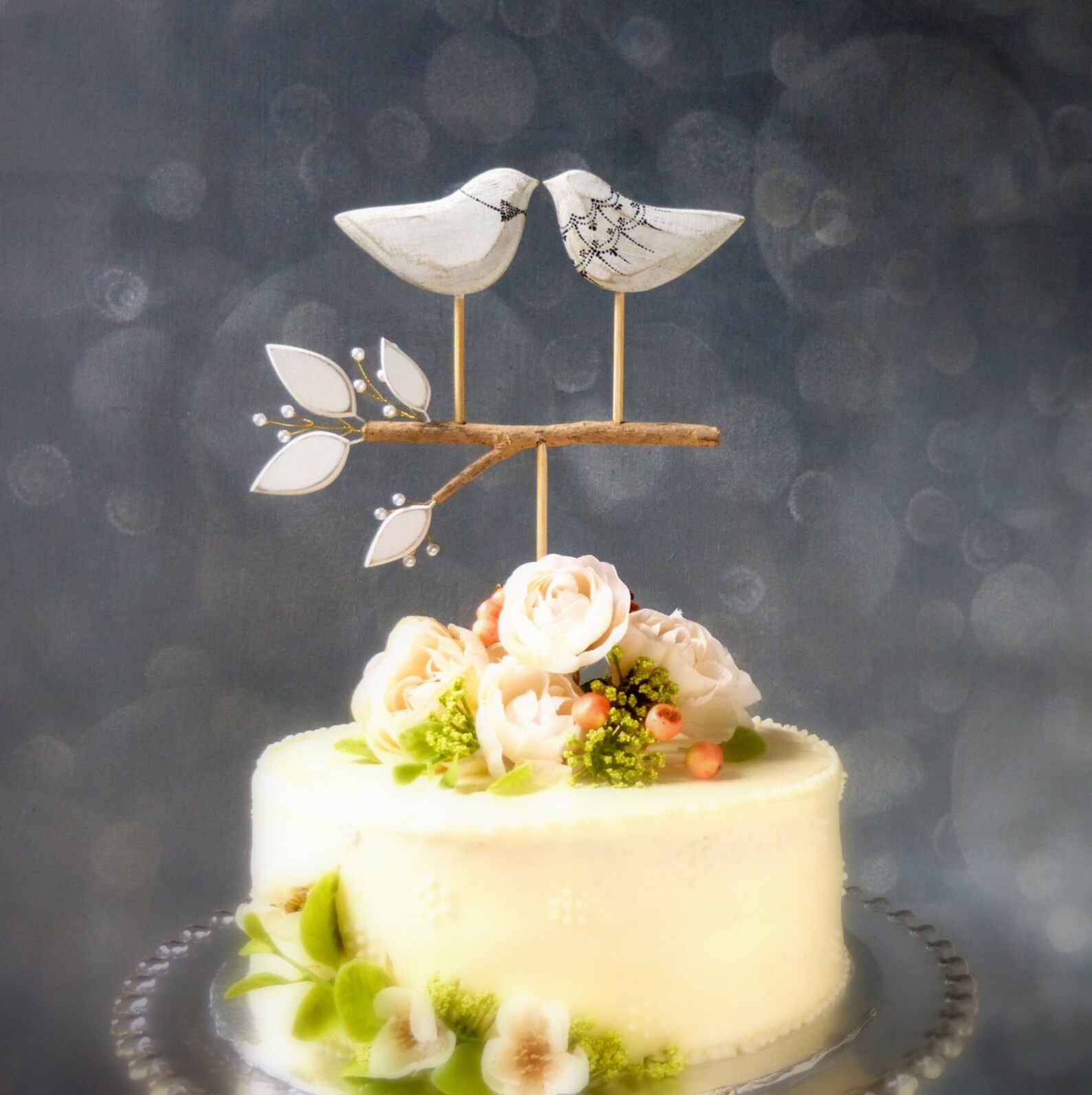 Love Birds and Pearl Topper Wedding Cake Topper Bird Cake - Etsy