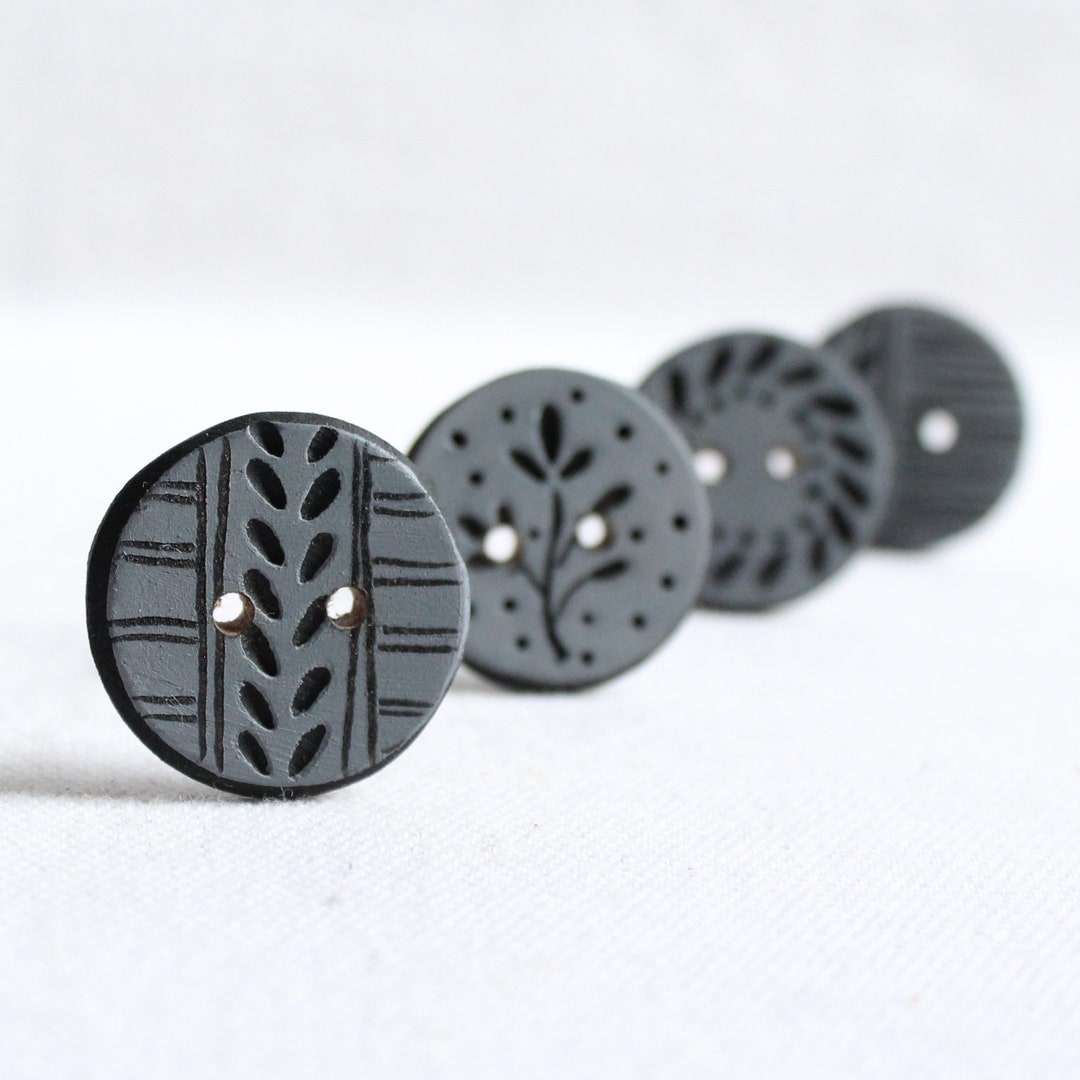 Carved Gray Wood Buttons, Decorative Buttons, 1 Inch Wooden Buttons ...