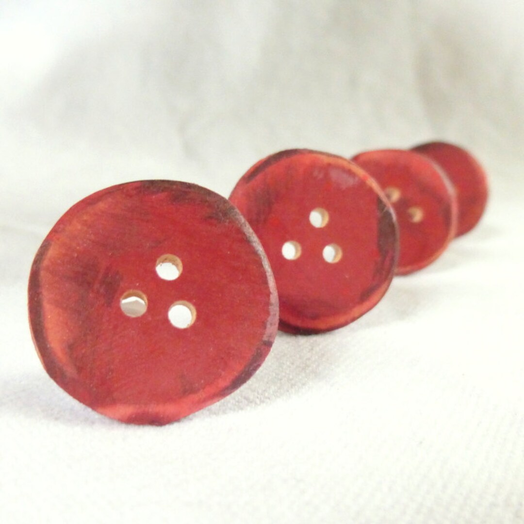 Pomegranate Red Buttons- Distressed Wood Buttons Set of Four in Shabby ...
