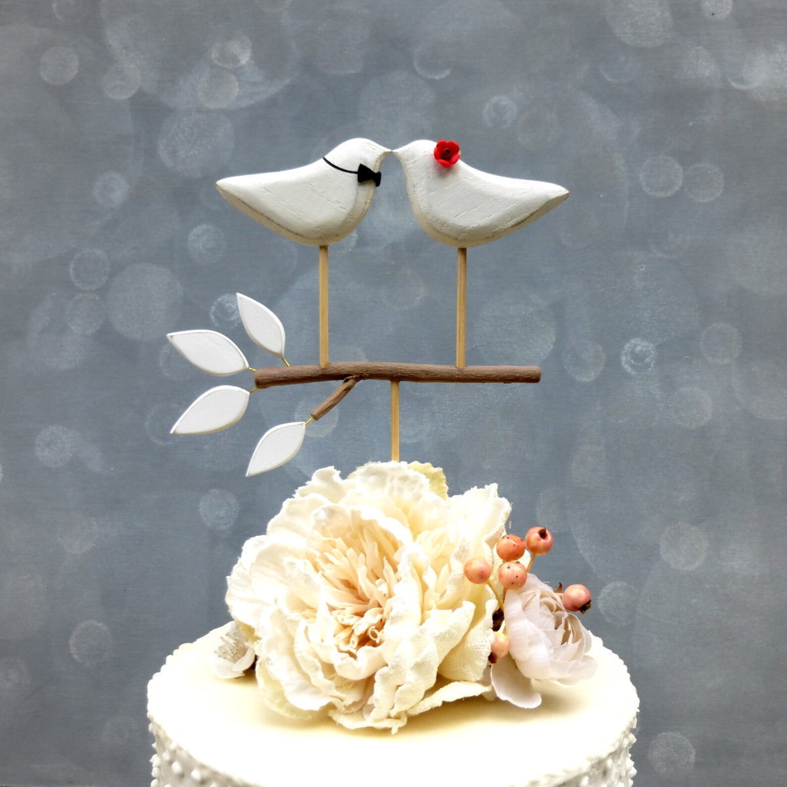 Red Rose Cake Topper Black Bowtie and Flower Love Birds - Etsy UK