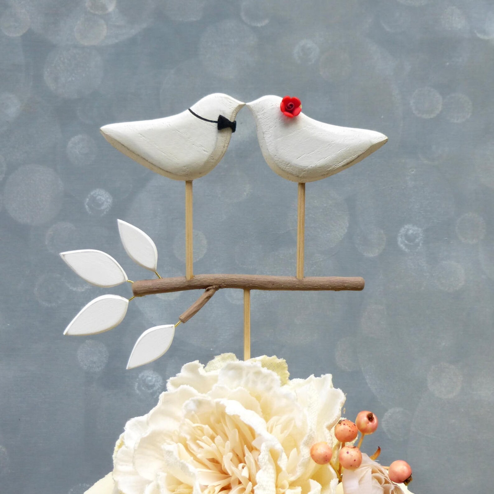 Red Rose Cake Topper Black Bowtie and Flower Love Birds - Etsy UK