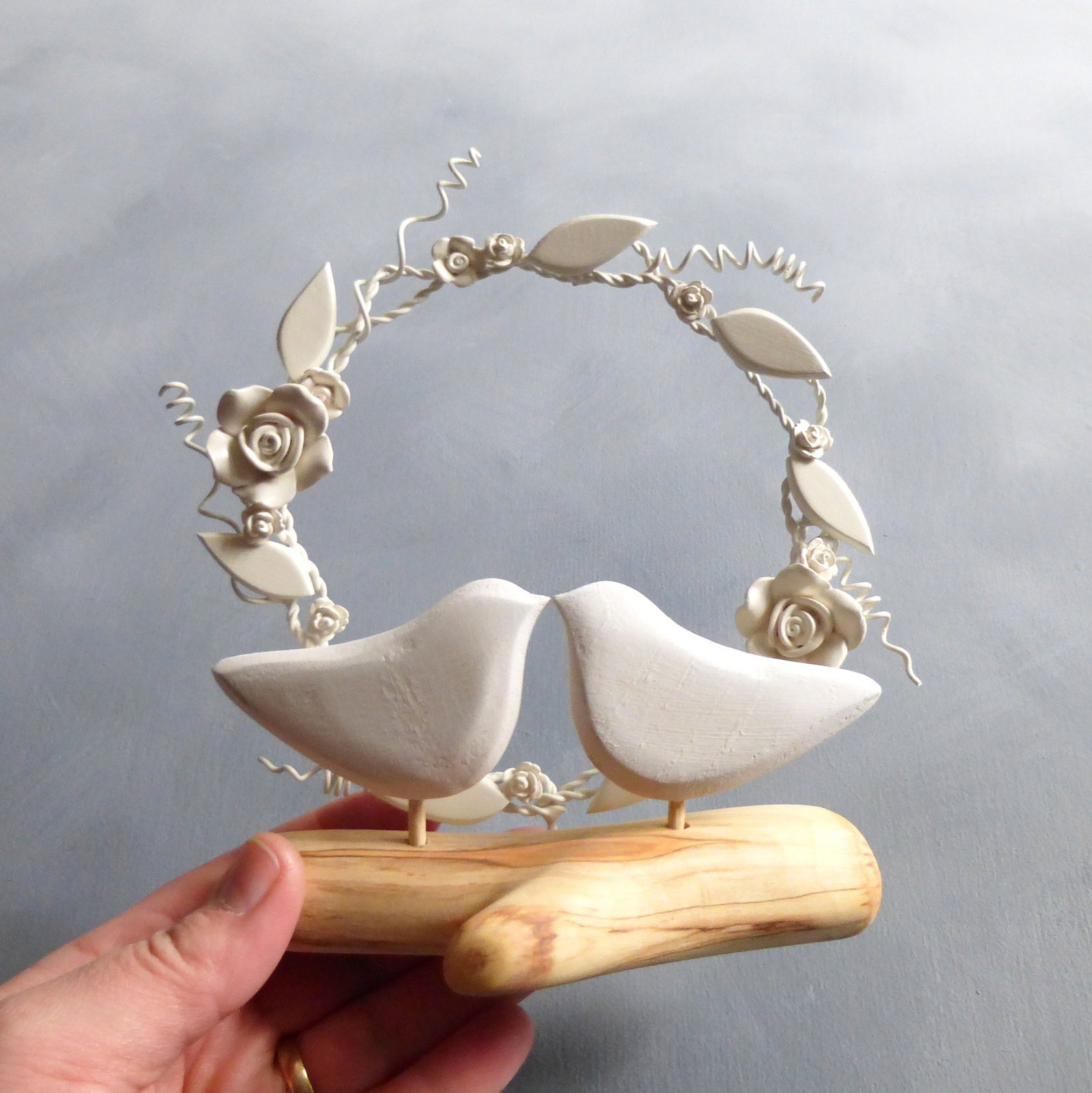 White Arbor Wedding Topper, White Flower Cake Topper With Love Birds ...