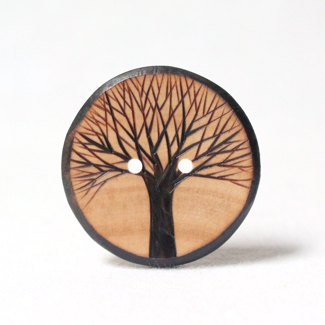 Tree of Life Button, Handmade Sewing Button, Extra Large Wood Button ...