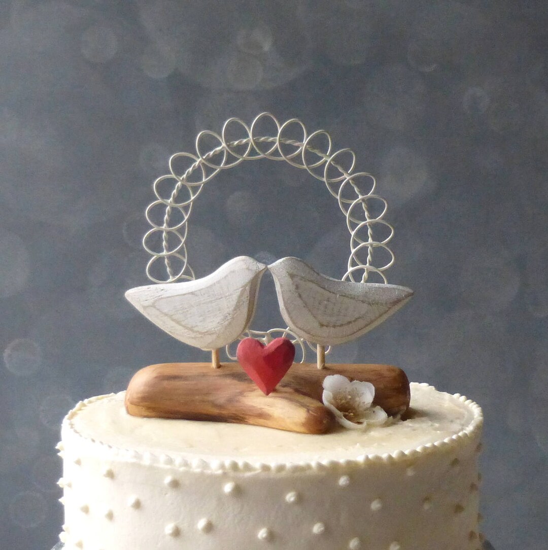 Little Birds Cake Topper, Love Birds and Driftwood Cake Topper, Rustic ...