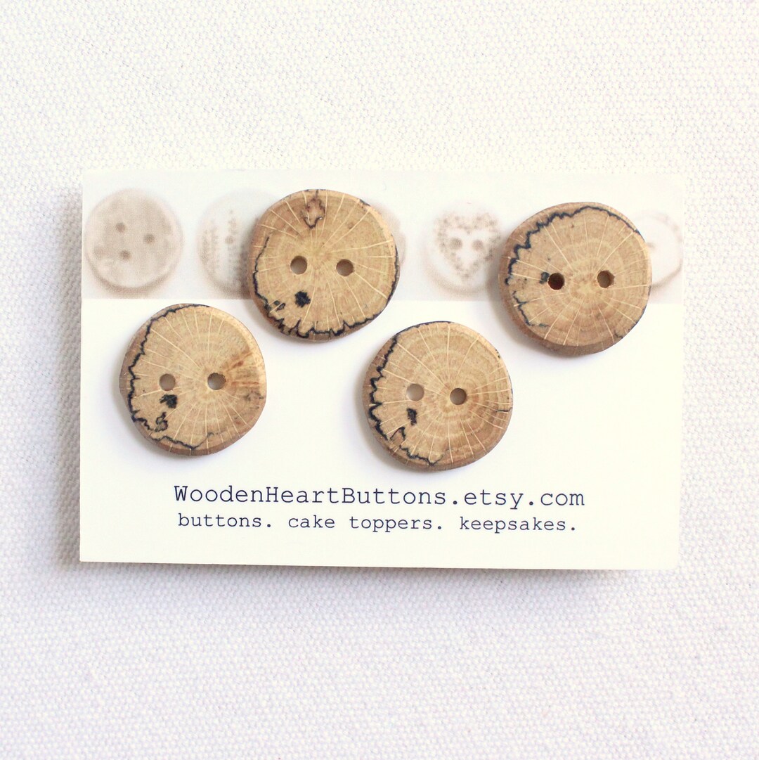4 Spalted Oak Buttons, 3/4 Inch Wood Sewing Button, Natural and ...