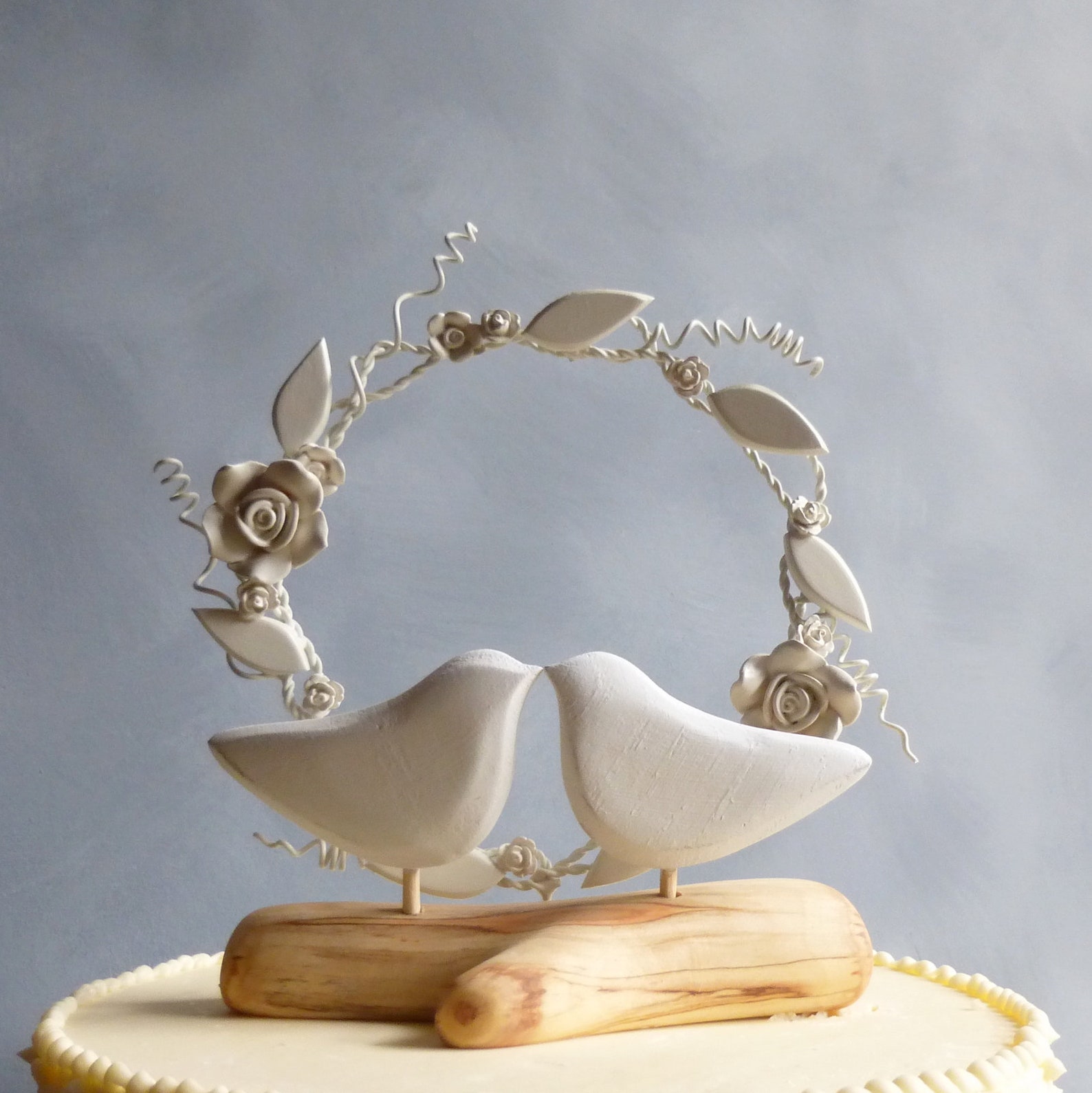 White Arbor Wedding Topper, White Flower Cake Topper With Love Birds ...