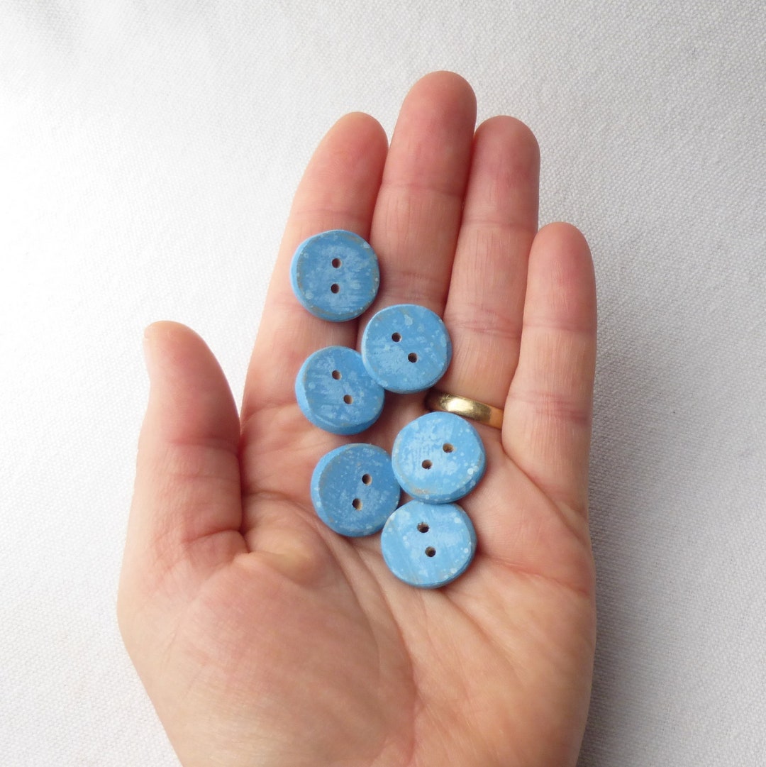 6 Small Baby Blue Buttons, Blue Wood Buttons, Light Blue Wooden Sewing ...