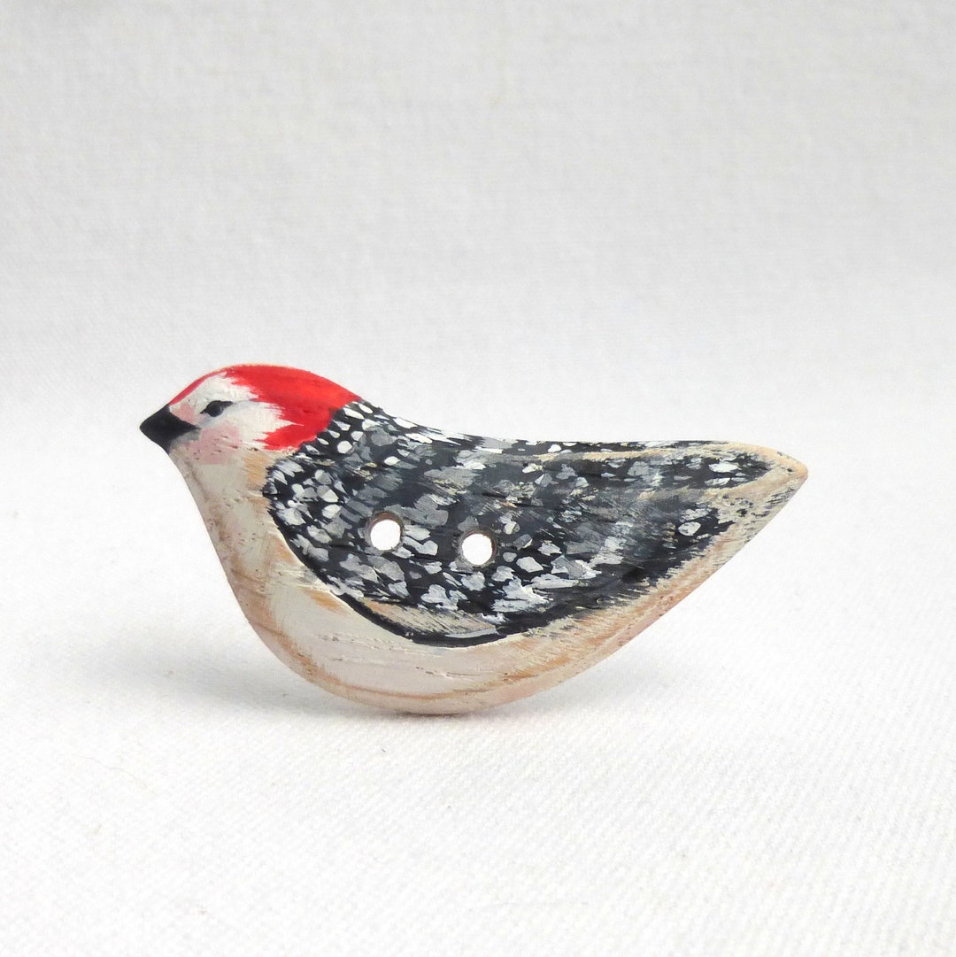 Red Bellied Woodpecker Button, Extra Large Buttons, Wooden Sewing ...