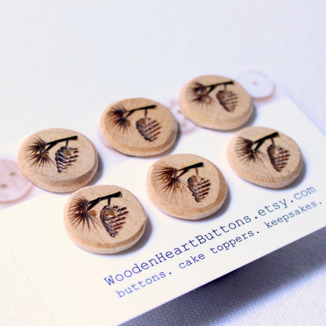 6 Pine Cone and Branch Wooden Buttons, Organic 20mm or 3/4" - Etsy