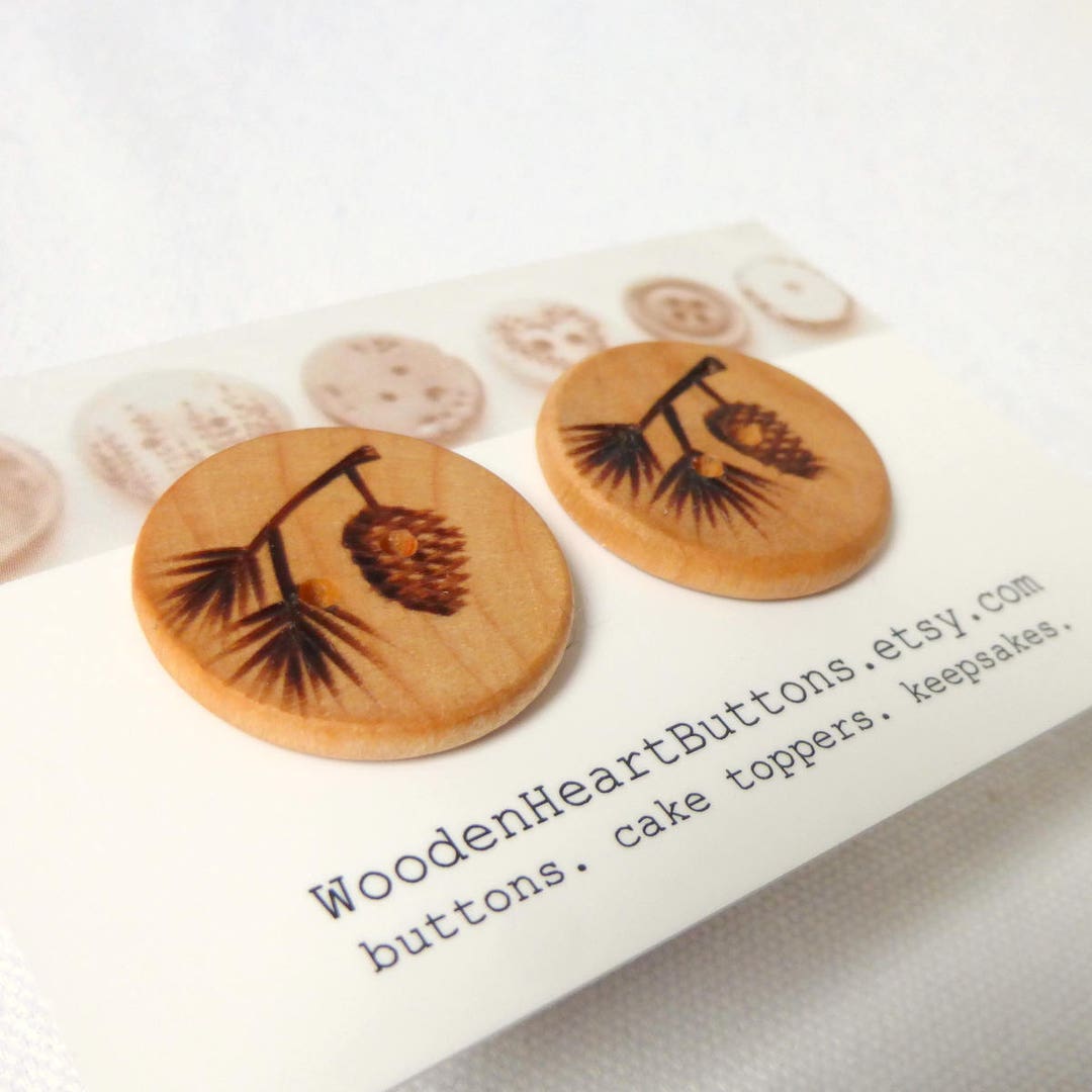 Pine Cone Buttons, 1" Inch Rustic Wooden Button Pine Tree Pyrography ...