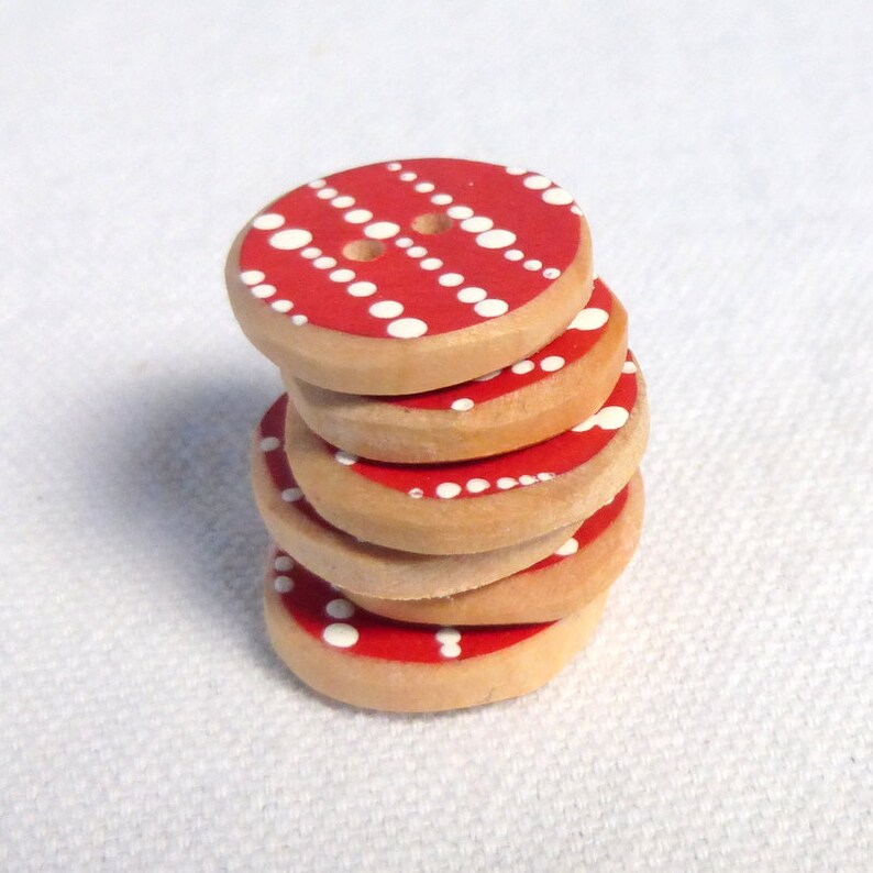 6 Small Red Buttons 20mm Wood Button Red Wooden Button Set | Etsy