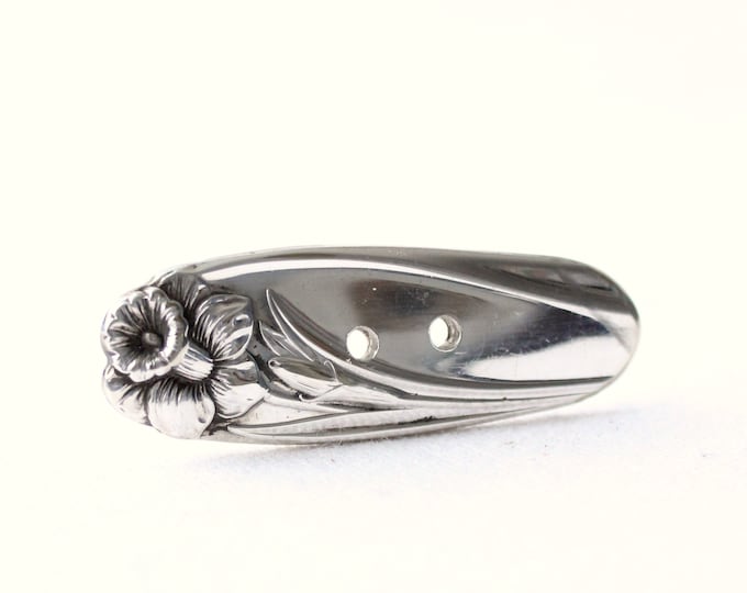 Large Silver Button Made From Vintage Silverware/ Silver Toggle Button ...