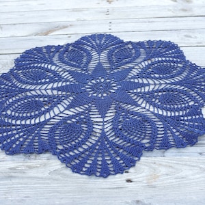 Navy Blue Crochet Doily 17". Large Crocheted Table Doily. Dark Blue ...