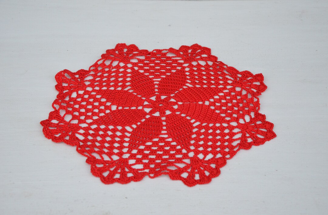 Red Crochet Lace Doilies for Valentine's Table Decoration, Handmade Red ...