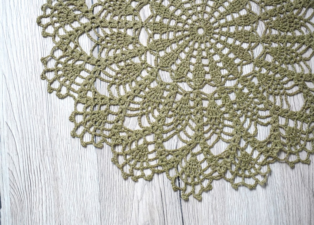 Sage Green Crochet Linen Doily for Rustic Table Decoration. Round Lace ...