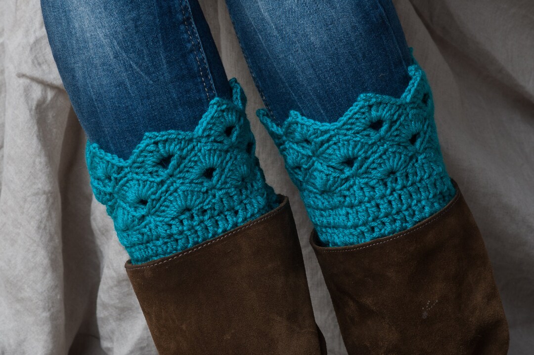 Teal Boot Cuffs/ Teal Leg Warmers/ Crochet Boot Toppers/ Boot Liners ...