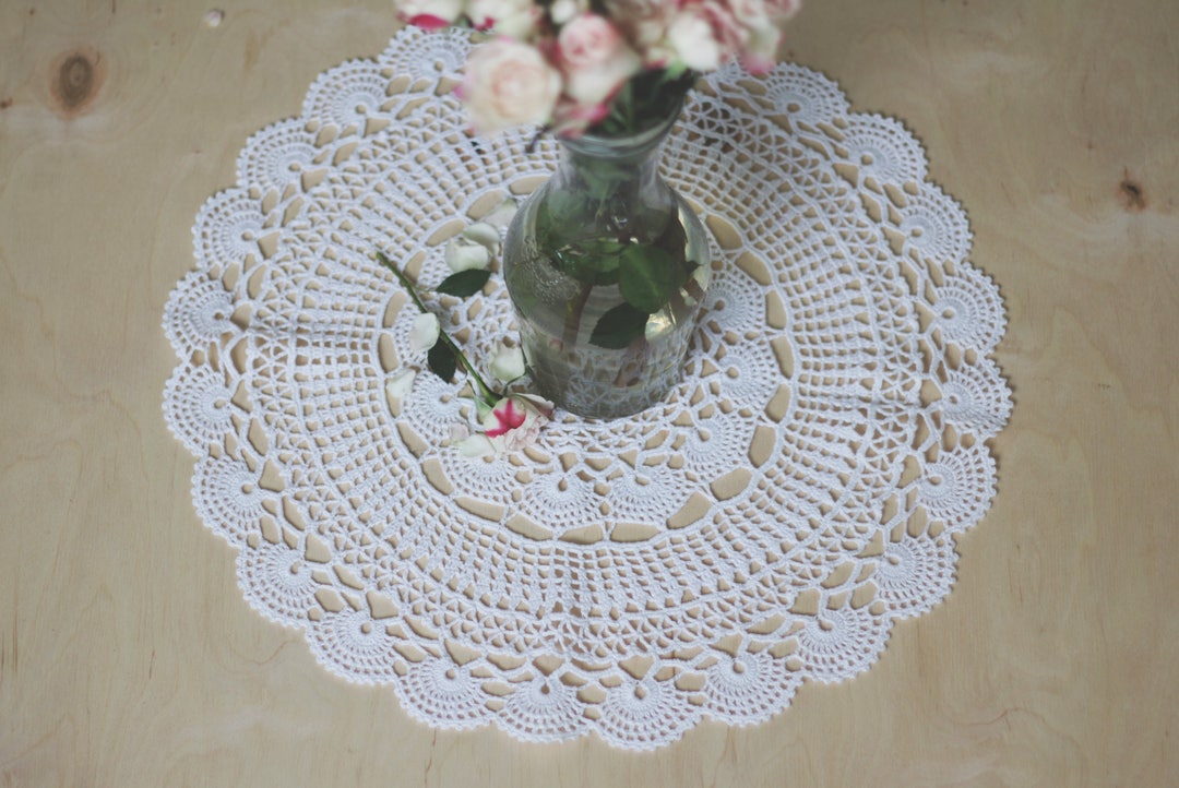 White Linen Crocheted Doily, Linen Table Centerpieces, Handmade Lace ...