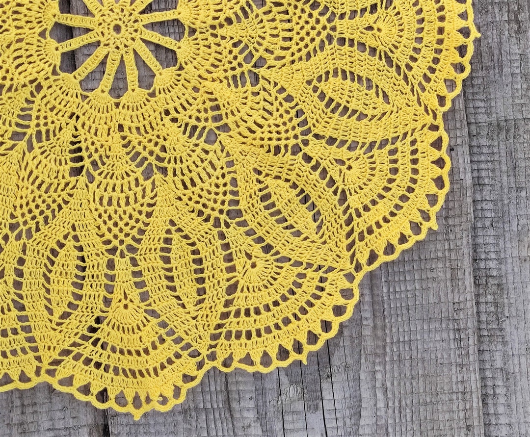 Large Crochet Yellow Linen Doilies for Festive Table Decoration, Hand ...