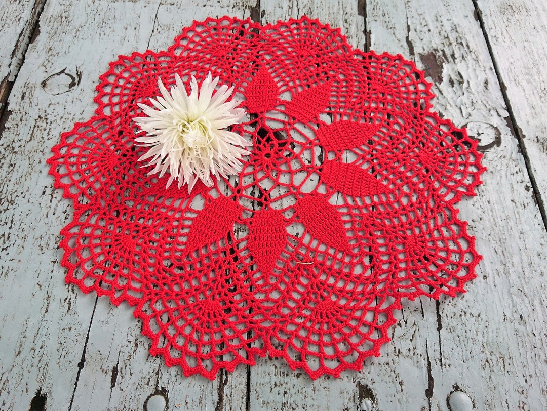 Red Crochet Doilies, Cotton Doily, Crocheted Doilies 16, Valentine's ...